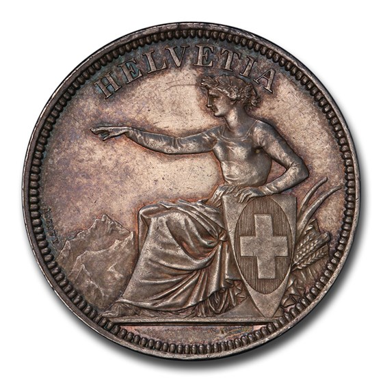 Buy 1855 Switzerland Silver Thaler 5 Francs AU-58 PCGS | APMEX
