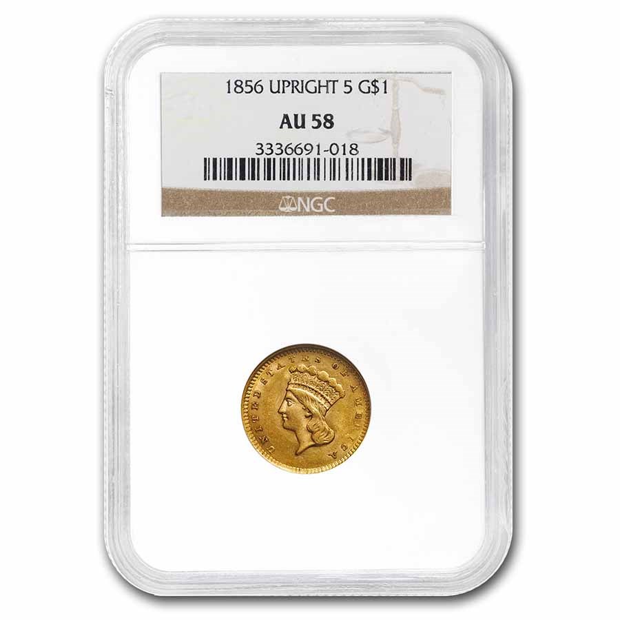 Buy 1856 $1 Indian Head Gold AU-58 NGC (Upright 5) | APMEX