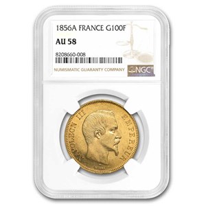 1856-A France Gold 100 Francs Napoleon III AU-58 NGC
