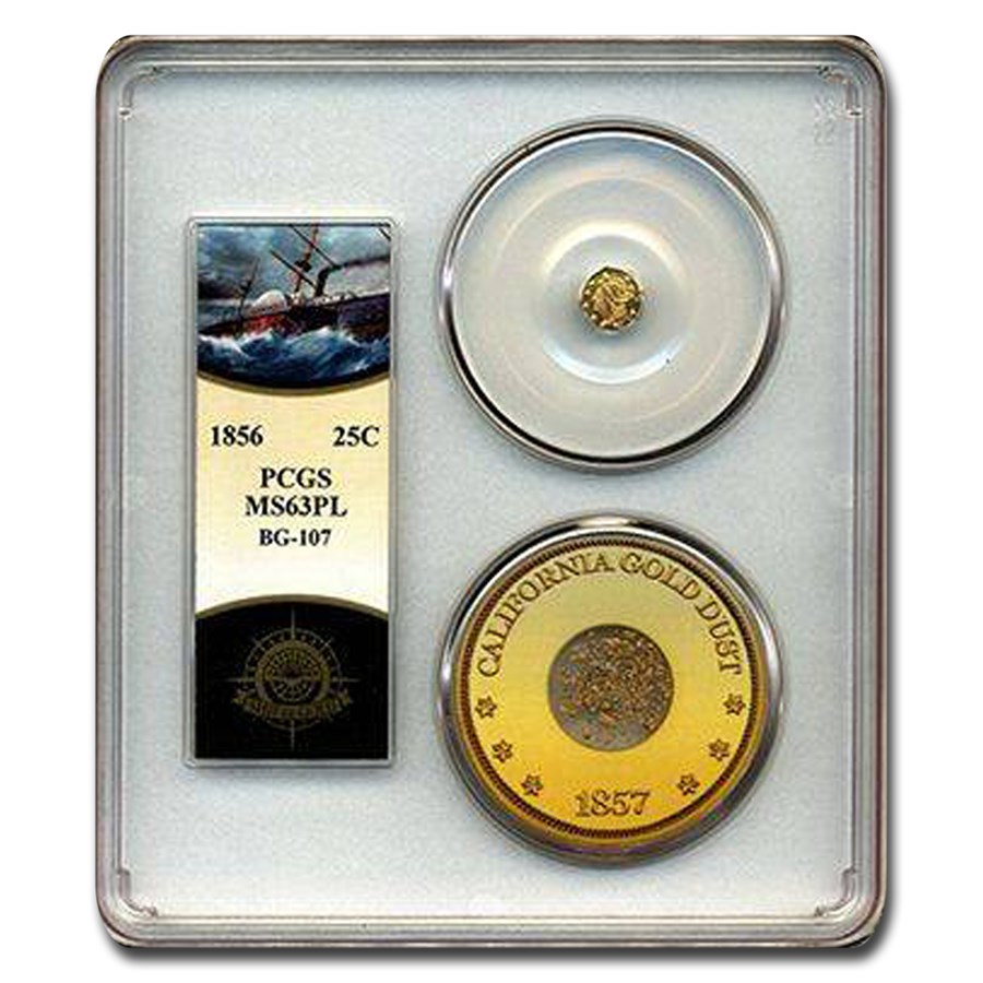Buy 1856 Liberty Round 25 Cent Gold MS-63 PCGS (PL BG-107 SS Cen Am.) | APMEX