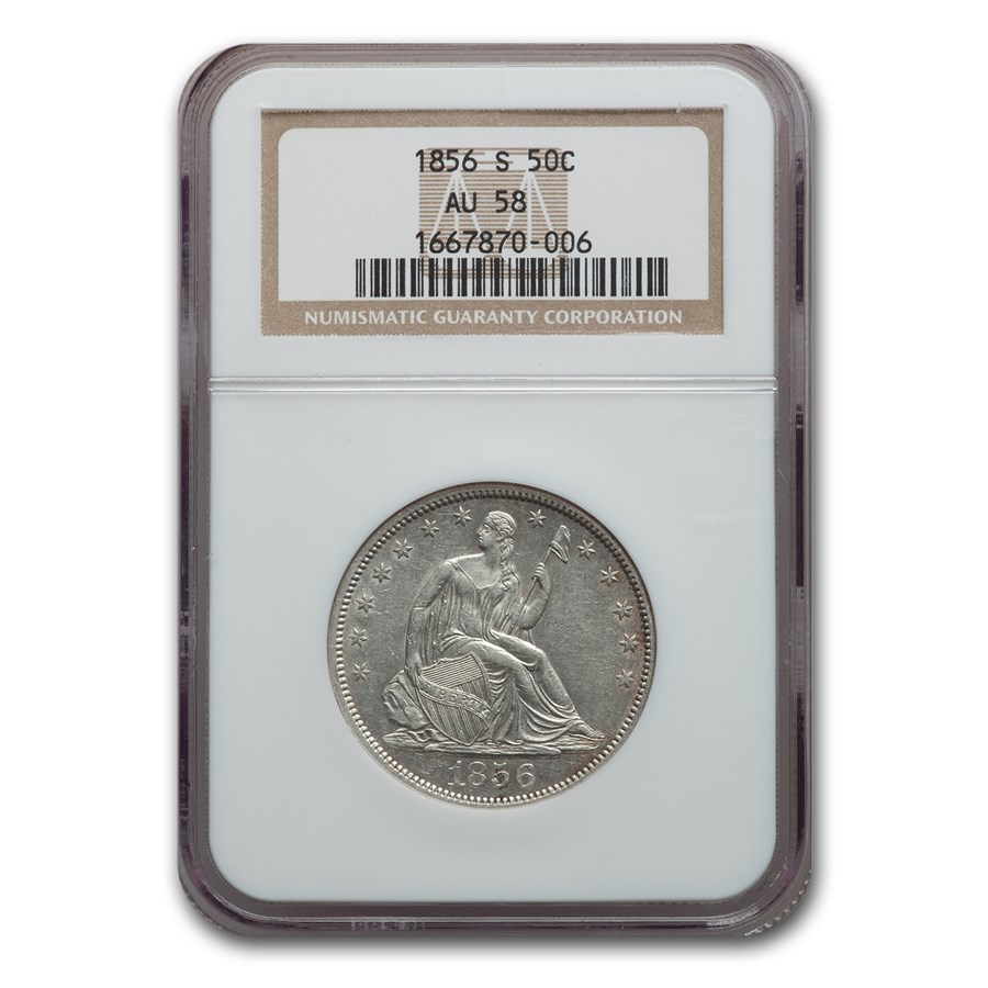 Buy 1856-S Liberty Seated Half Dollar AU-58 NGC | APMEX Buy 1856-S Liberty Seated Half Dollar AU-58 NGC | APMEX