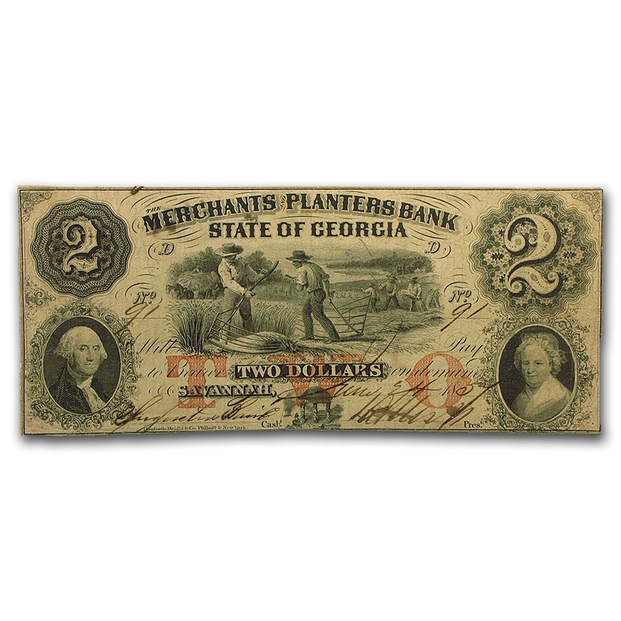 Buy 1857 $2.00 Merchants & Planters Bank, Savannah, GA VF | APMEX