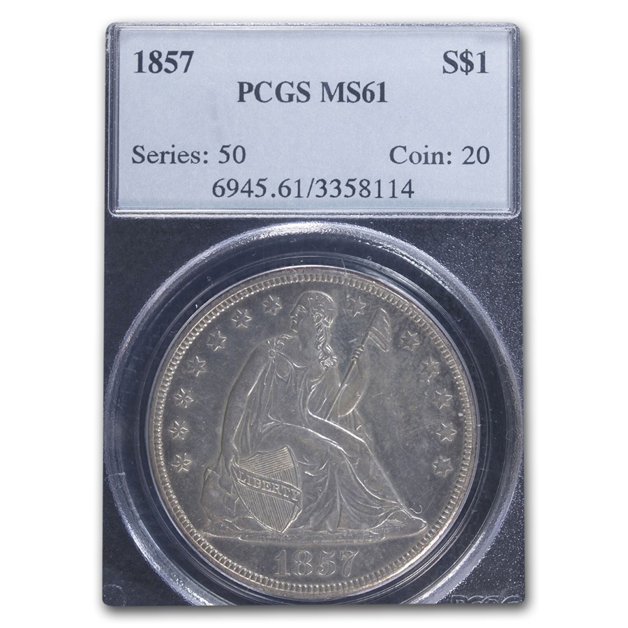 Buy 1857 Liberty Seated Dollar MS-61 PCGS | APMEX