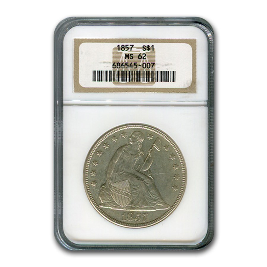 Buy 1857 Liberty Seated Dollar MS-62 NGC | APMEX