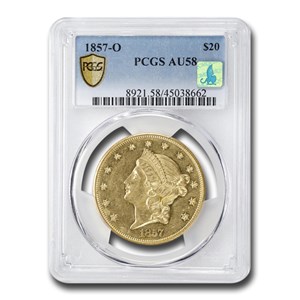 Buy 1857-O $20 Liberty Gold Double Eagle AU-58 PCGS | APMEX