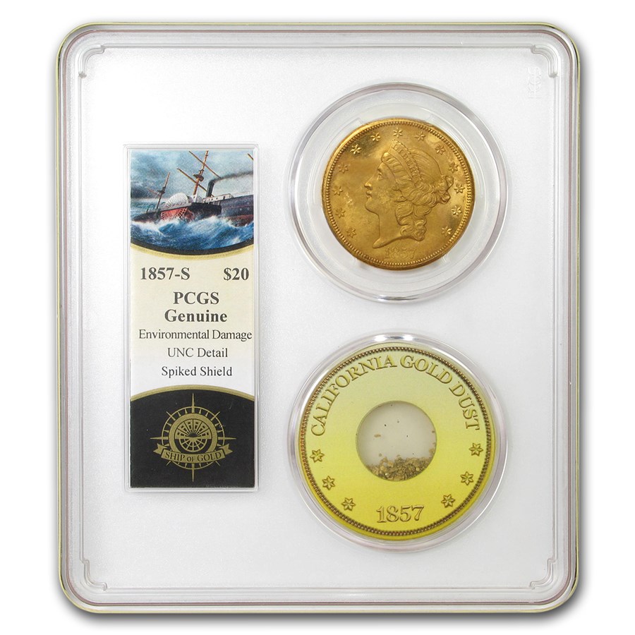 Buy 1857-S $20 Lib Gold SS Central America Shipwreck UNC Details PCGS | APMEX