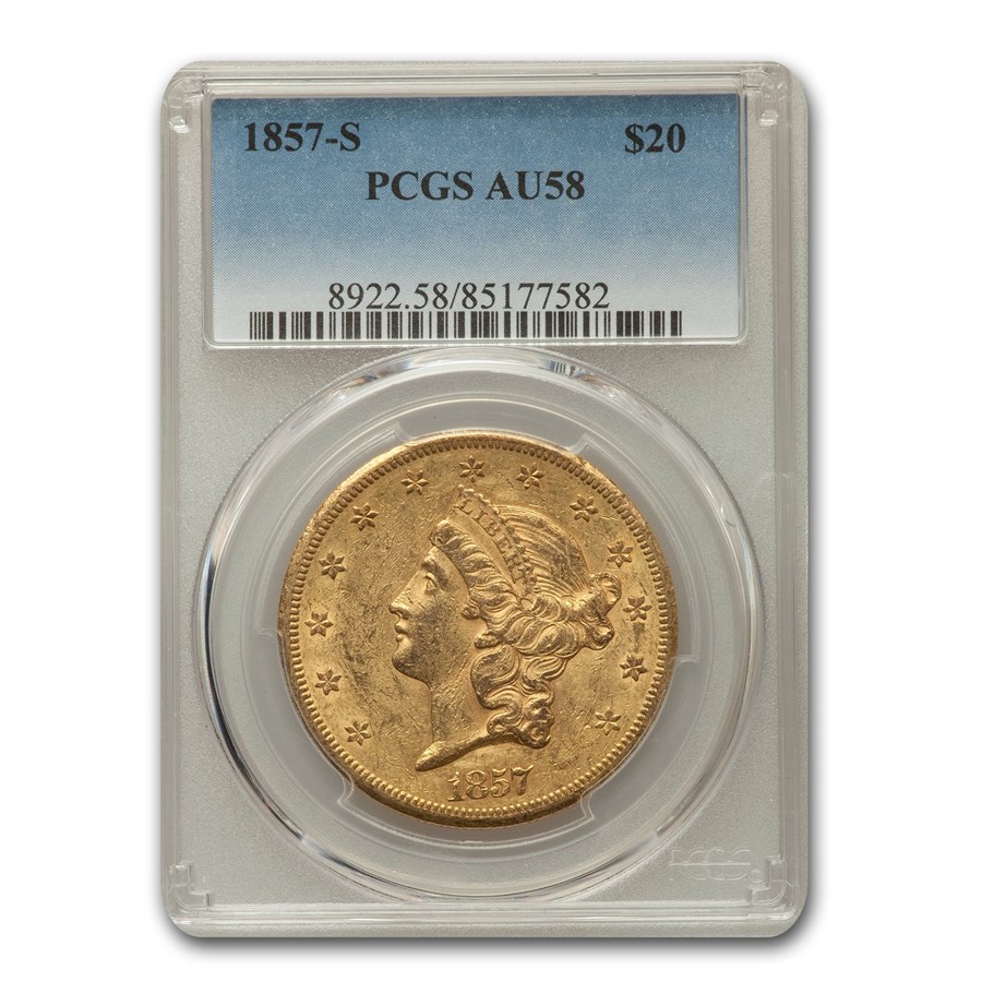 Buy 1857-S $20 Liberty Gold Double Eagle AU-58 PCGS | APMEX