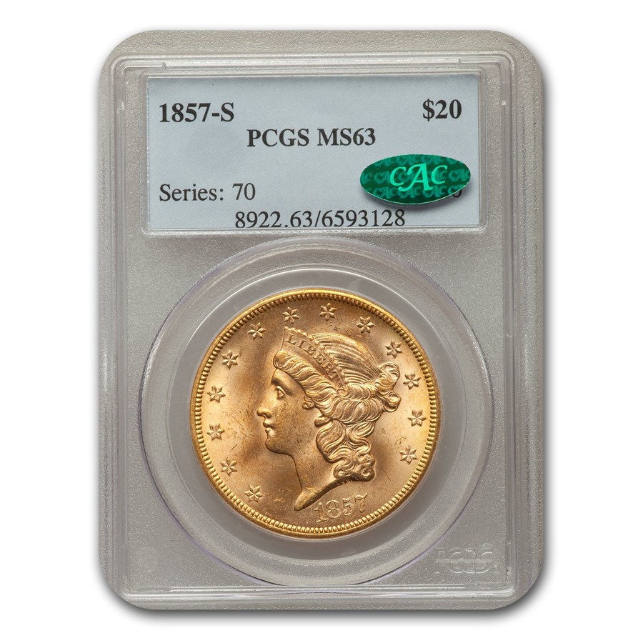 Buy 1857-S $20 Liberty Gold Double Eagle MS-63 PCGS CAC | APMEX