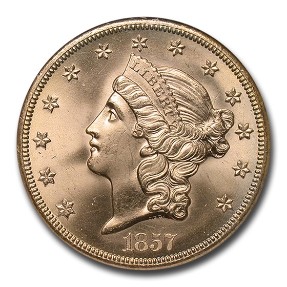 Buy 1857-S $20 Liberty Gold Double Eagle MS-66 NGC CAC (SS Cen Am.) | APMEX