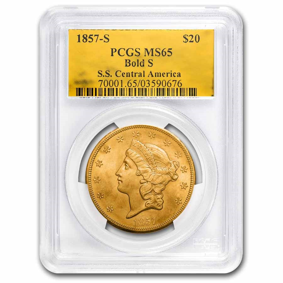Buy 1857-S $20 Liberty Gold SS Central America MS-65 PCGS (Bold S) | APMEX