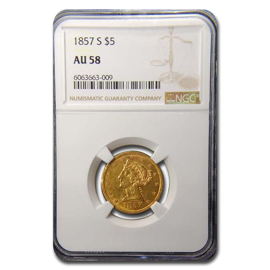 Buy 1857-S $5 Liberty Gold Half Eagle AU-58 NGC | APMEX