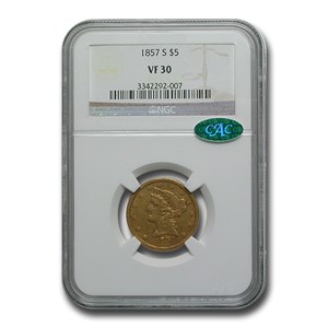 Buy 1857-S $5 Liberty Gold Half Eagle VF-30 NGC CAC | APMEX