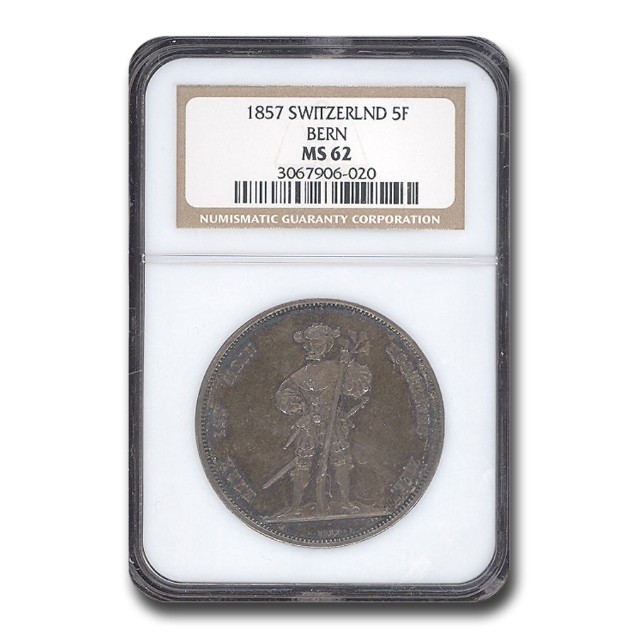 1857 Switzerland Silver 5 Francs Shooting Thaler MS-62 NGC