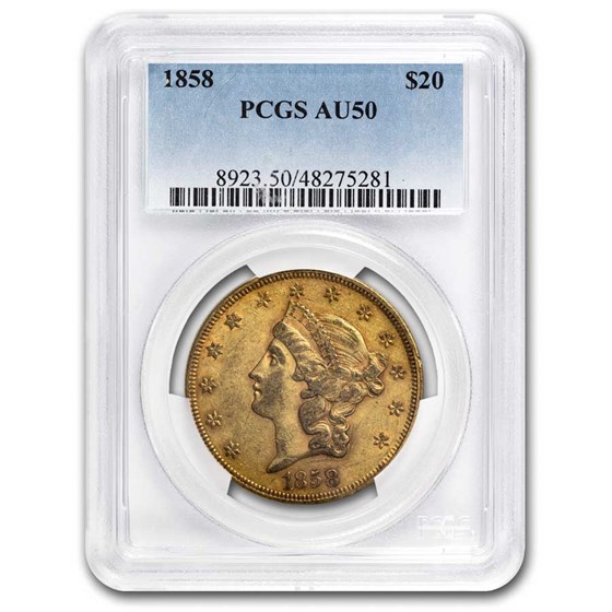 Buy 1858 $20 Liberty Gold Double Eagle AU-50 PCGS | APMEX