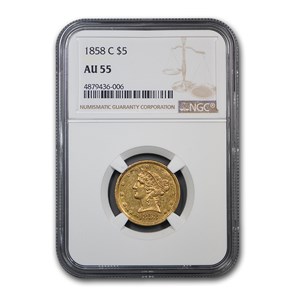 Buy 1858-C $5 Liberty Gold Half Eagle AU-55 NGC | APMEX