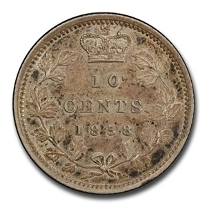 1858 Canada Silver 10 Cents Victoria AU-55 PCGS