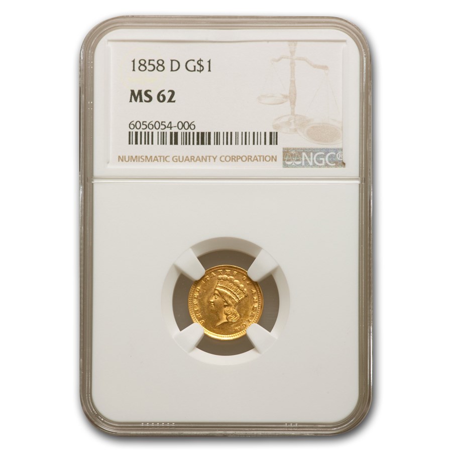 Buy 1858-D $1 Indian Head Gold MS-62 NGC | APMEX