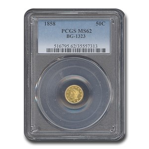 1858 Liberty Round 50 Cent Gold MS-62 PCGS (BG-1323)