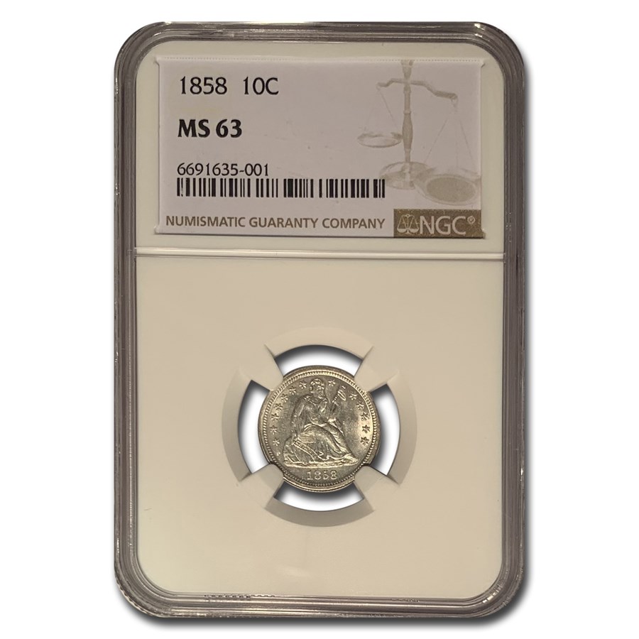 Buy 1858 Liberty Seated Dime MS-63 NGC | APMEX