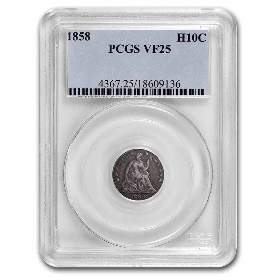 Buy 1858 Liberty Seated Half Dime VF-25 PCGS | APMEX