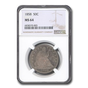 1858 Liberty Seated Half Dollar MS-64 NGC