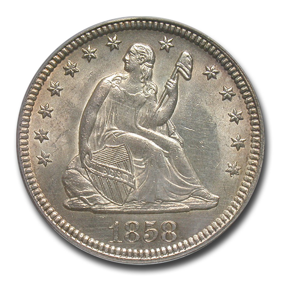 Buy 1858 Liberty Seated Quarter MS-62 PCGS | APMEX