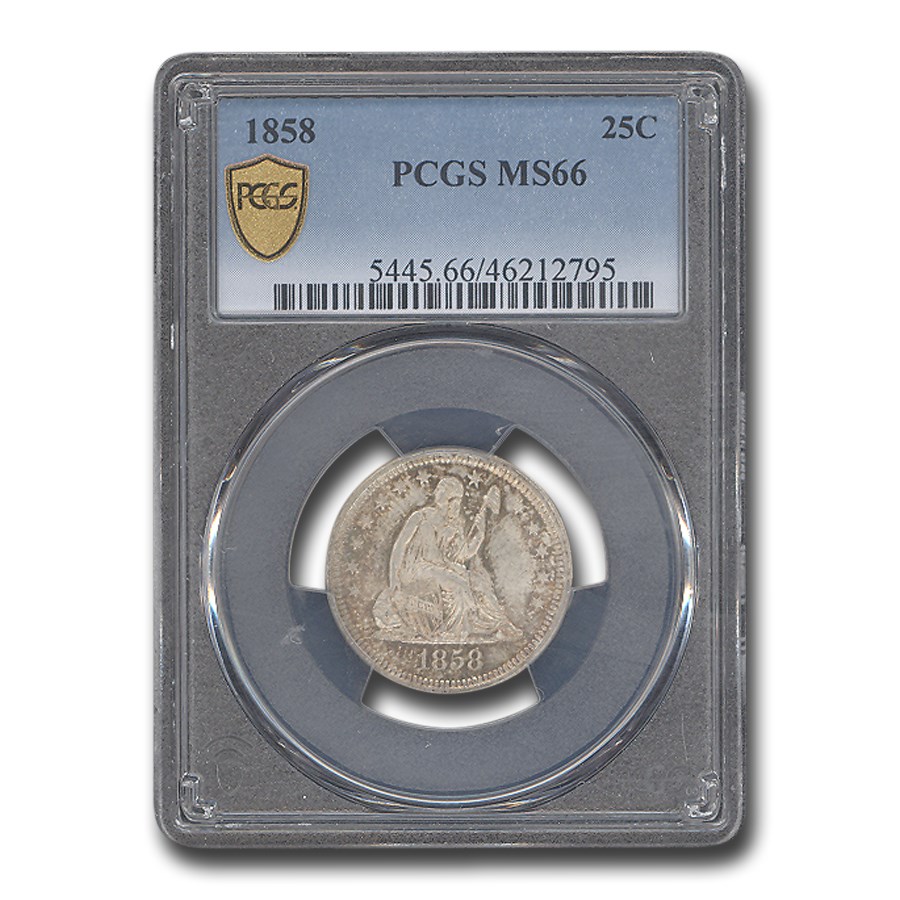 1858 Liberty Seated Quarter MS-66 PCGS