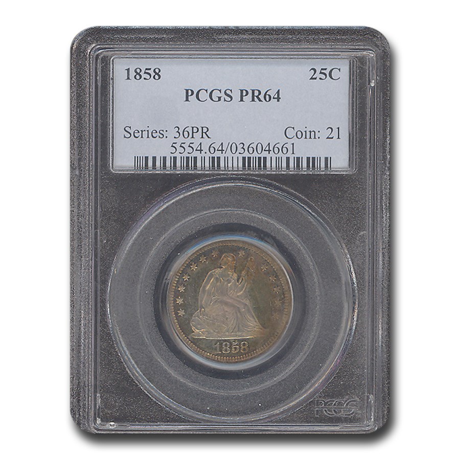 Buy 1858 Liberty Seated Quarter PR-64 PCGS | APMEX