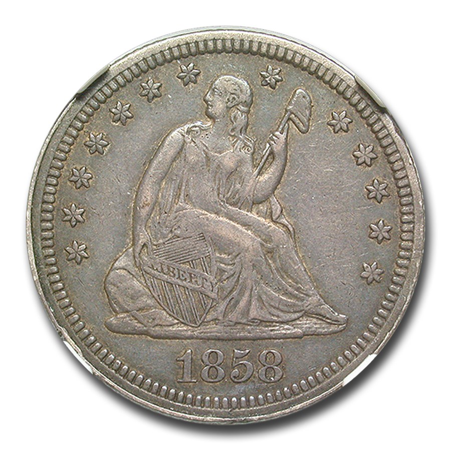 1858 Liberty Seated Quarter XF-45 NGC