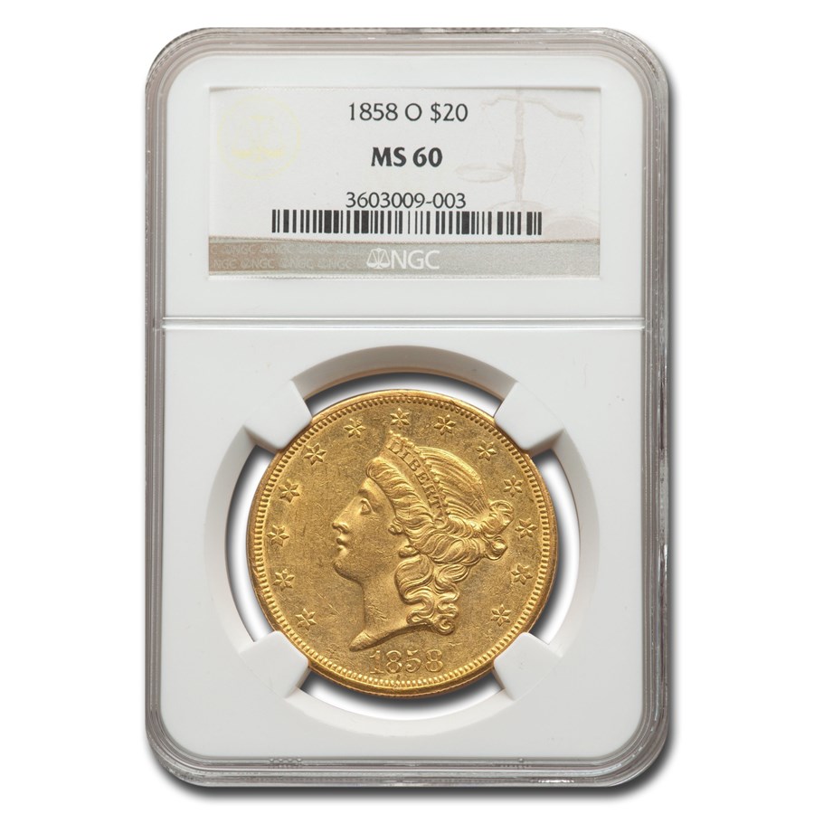 Buy 1858-O $20 Liberty Gold Double Eagle MS-60 NGC | APMEX