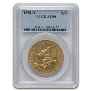 Buy 1858-O $20 Liberty Gold Eagle AU-50 PCGS | APMEX