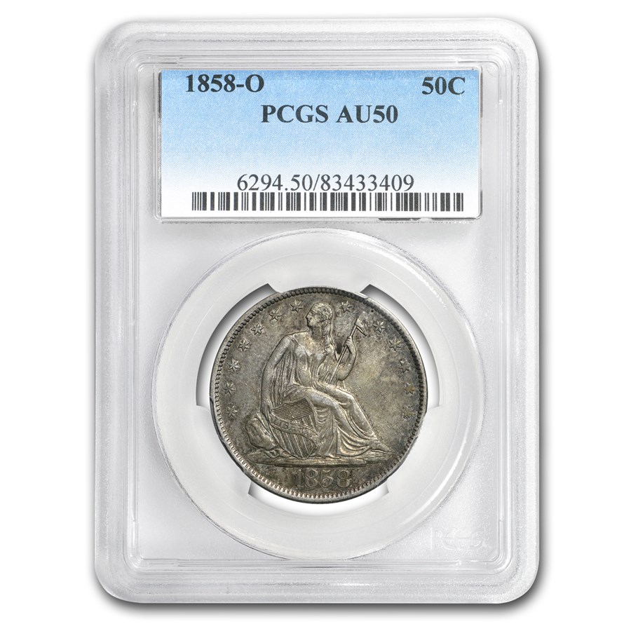 Buy 1858-O Liberty Seated Half Dollar AU-50 PCGS | APMEX