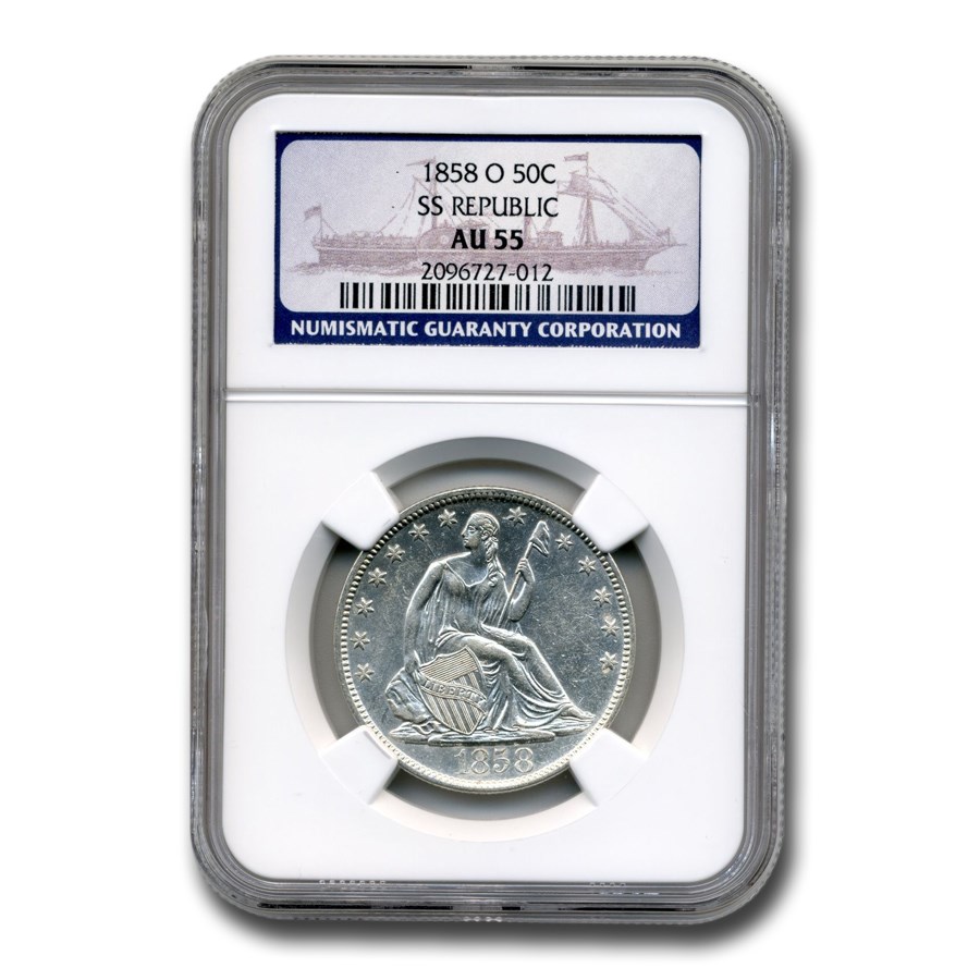 Buy 1858-O Liberty Seated Half Dollar AU-55 NGC (SS Republic) | APMEX
