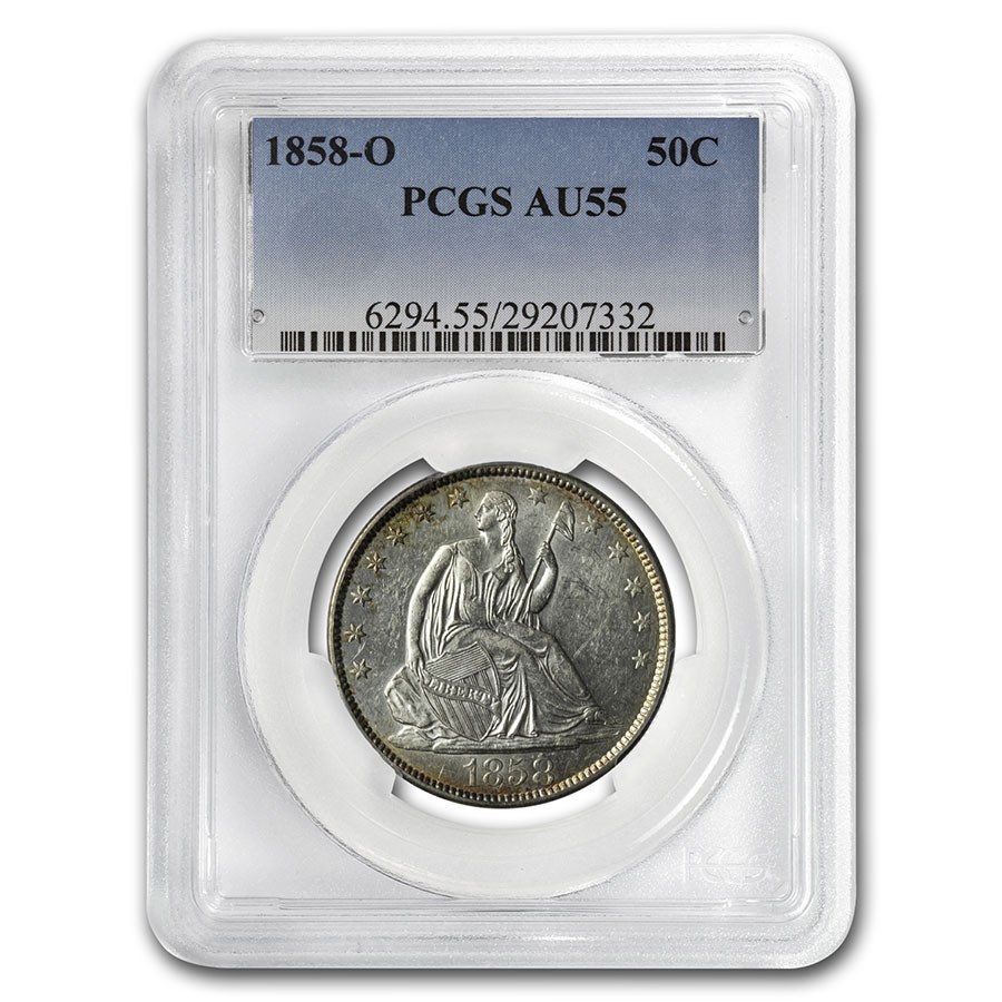 Buy 1858-O Liberty Seated Half Dollar AU-55 PCGS | APMEX