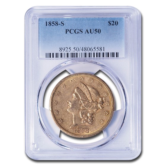 Buy 1858-S $20 Liberty Gold Double Eagle AU-50 PCGS | APMEX
