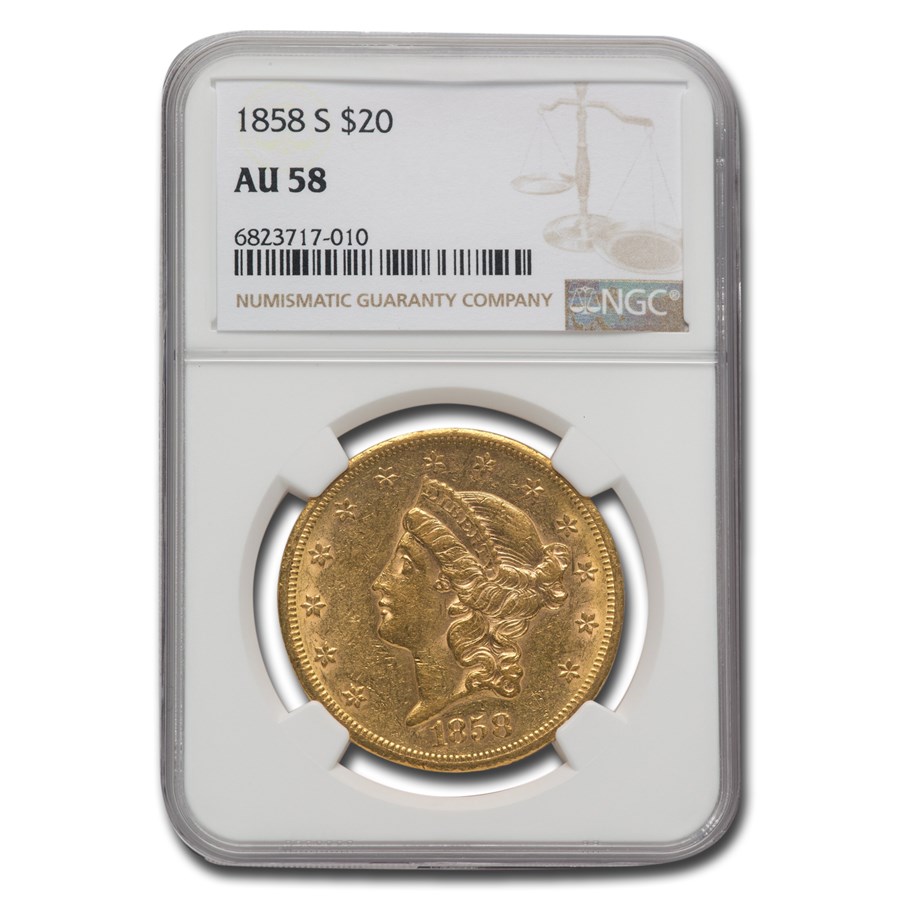 Buy 1858-S $20 Liberty Gold Double Eagle AU-58 NGC | APMEX
