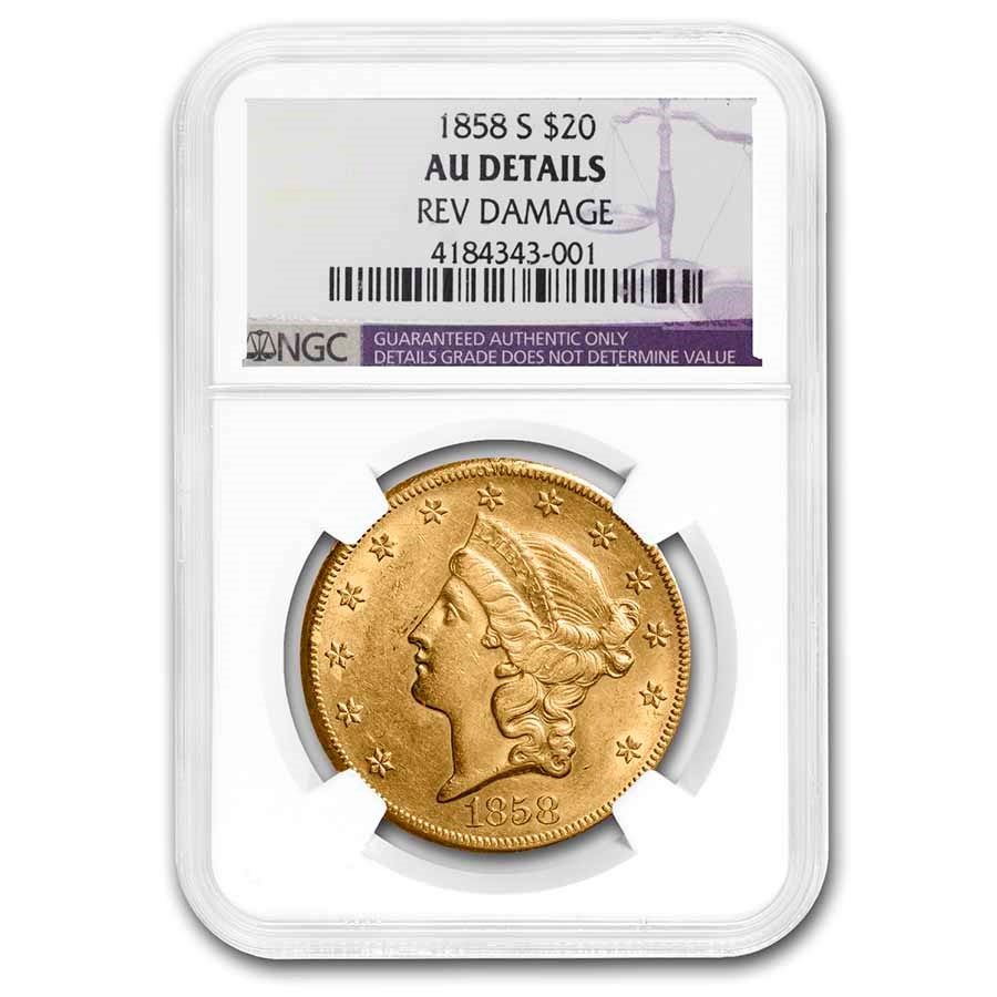 Buy 1858-S $20 Liberty Gold Double Eagle AU Details NGC | APMEX