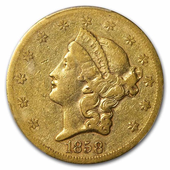 Buy 1858-S $20 Liberty Gold Double Eagle F-15 PCGS (CAC) | APMEX