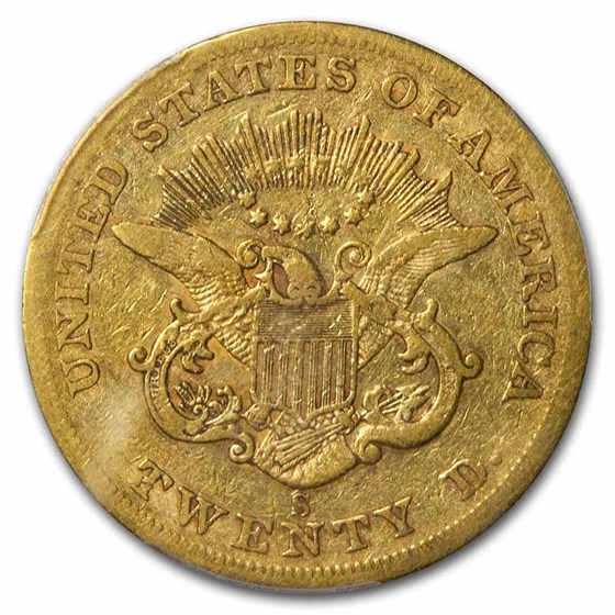 Buy 1858-S $20 Liberty Gold Double Eagle F-15 PCGS (CAC) | APMEX