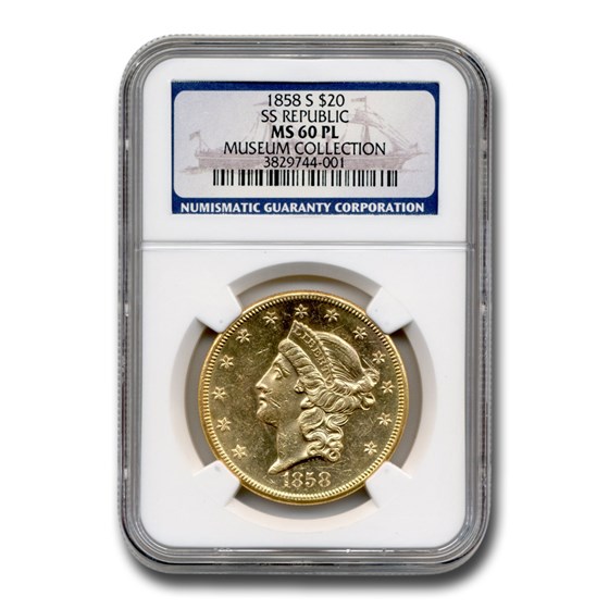 Buy 1858-S $20 Liberty Gold Double Eagle MS-60 NGC (PL, SS Republic) | APMEX