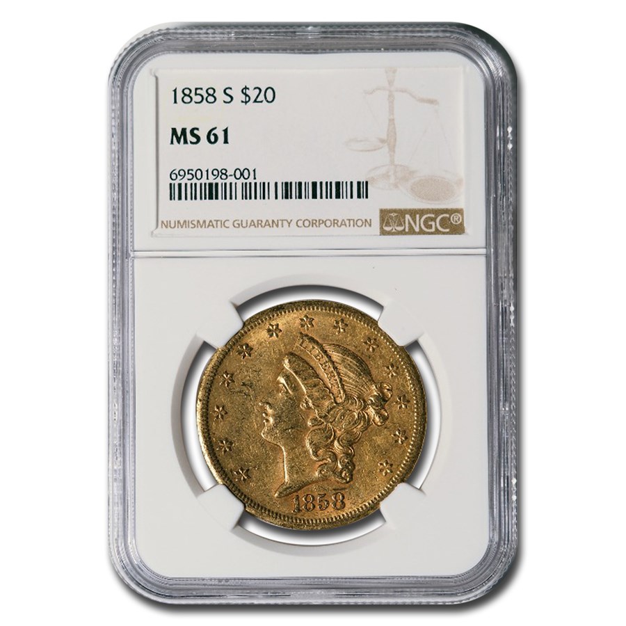 Buy 1858-S $20 Liberty Gold Double Eagle MS-61 NGC | APMEX