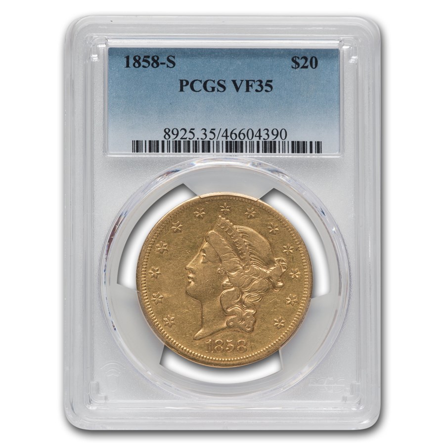 Buy 1858-S $20 Liberty Gold Double Eagle VF-35 PCGS | APMEX