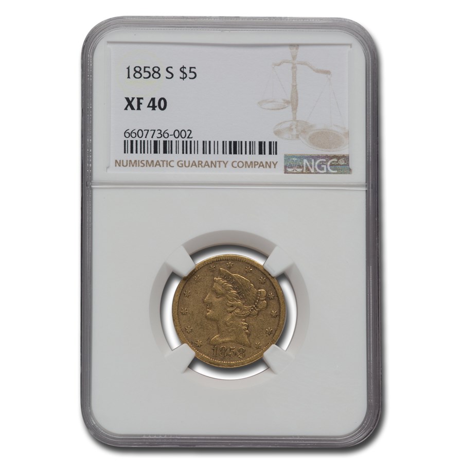 Buy 1858-S $5 Liberty Gold Half Eagle XF-40 NGC | APMEX