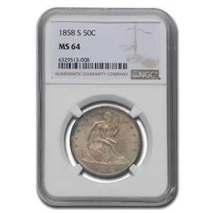 1858-S Liberty Seated Half Dollar MS-64 NGC