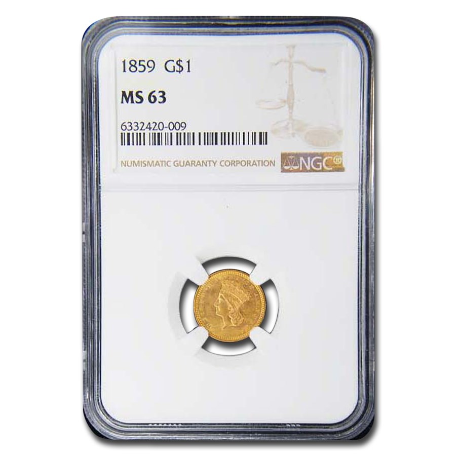Buy 1859 $1 Indian Head Gold MS-63 NGC | APMEX