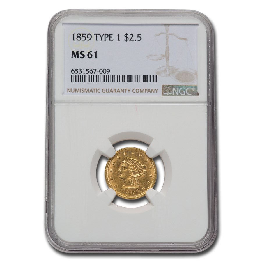 Buy 1859 $2.50 Liberty Gold Quarter Eagle MS-61 NGC (Type-I) | APMEX