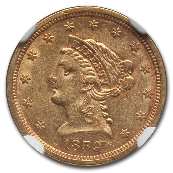 Buy 1859 $2.50 Liberty Gold Quarter Eagle Type-II AU-58 NGC | APMEX