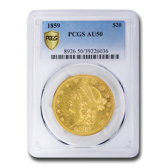Buy 1859 $20 Liberty Gold Double Eagle AU-50 PCGS | APMEX