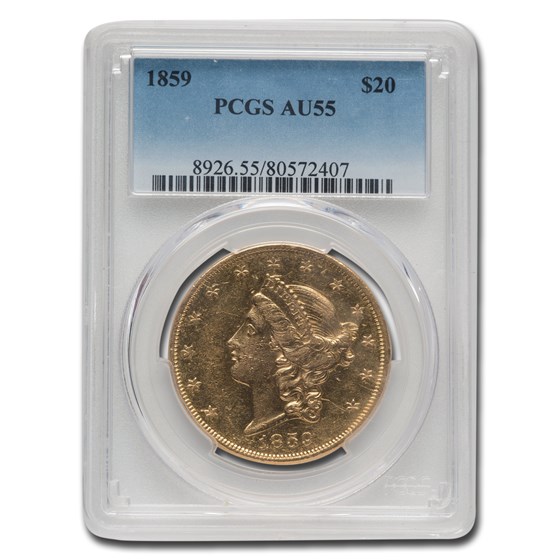 Buy 1859 $20 Liberty Gold Double Eagle AU-55 PCGS | APMEX