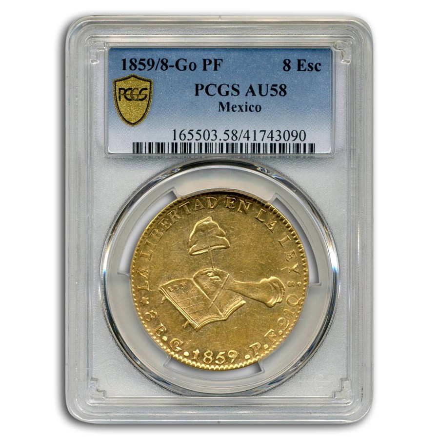 Buy 1859/8-Go Mexico Gold 8 Escudos AU-58 PCGS | APMEX
